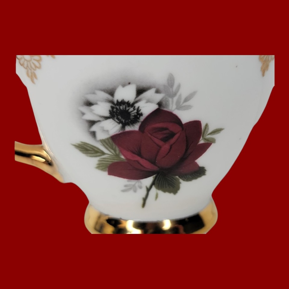 Sutherland Fine Bone China Vintage Cup w/Red Rose & Gold Trim ...