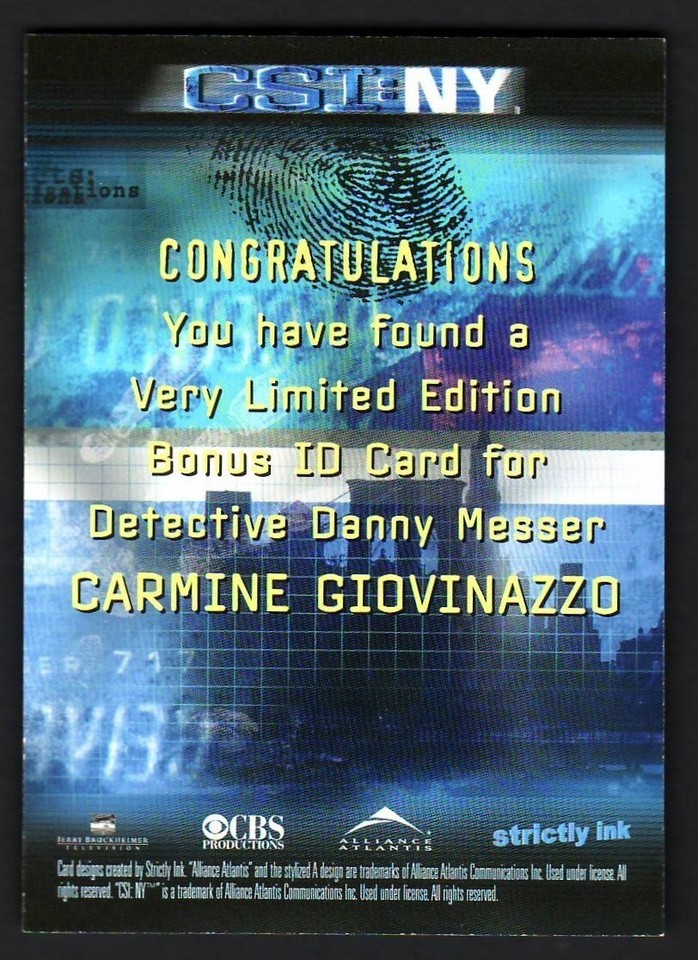 CSI NEW YORK ID BADGE DETECTIVE DANNY MESSER CARMINE GIOVINAZZO | eBay