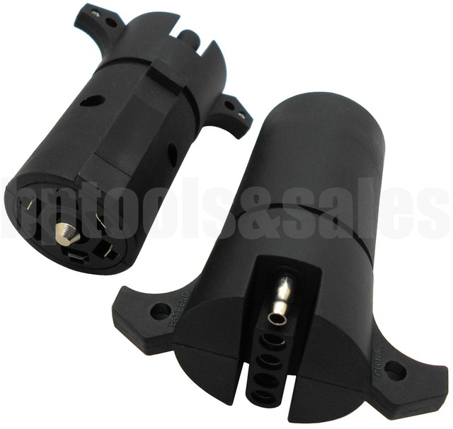 7 Way Trailer Light Adapter Plug Connector Round to 5 Pin Flat RV Boat ...