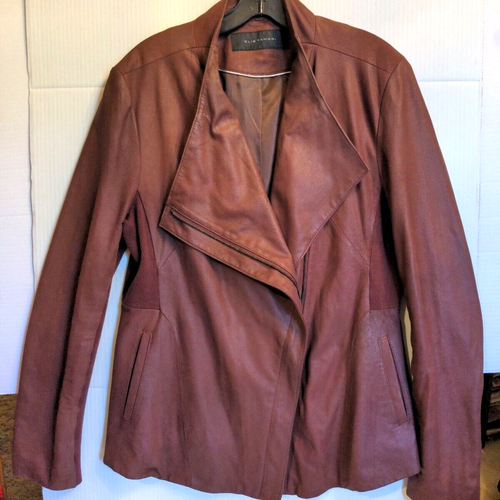 Elie Tahari Constance Draped Collar Lamb Leather Jacket Brown Peplum ...