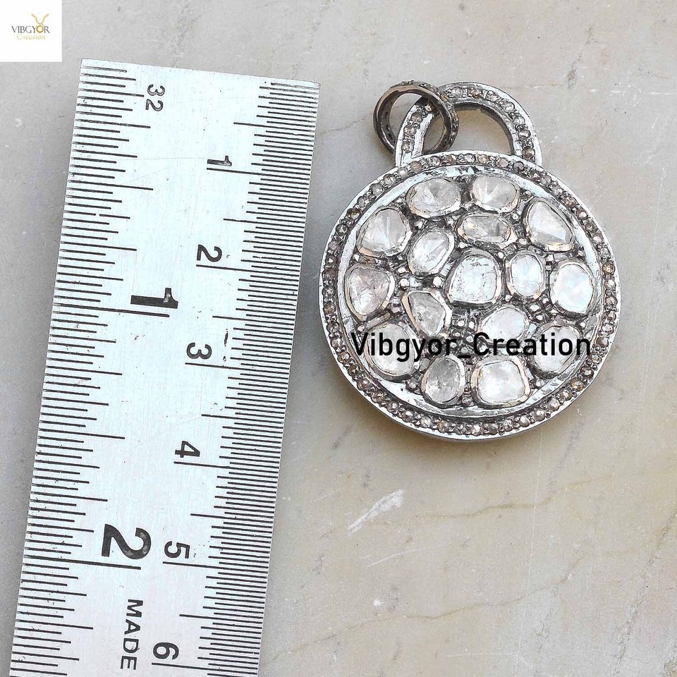 Genuine Polki Pave Diamond Padlock Pendant 925 Sterling Silver ...