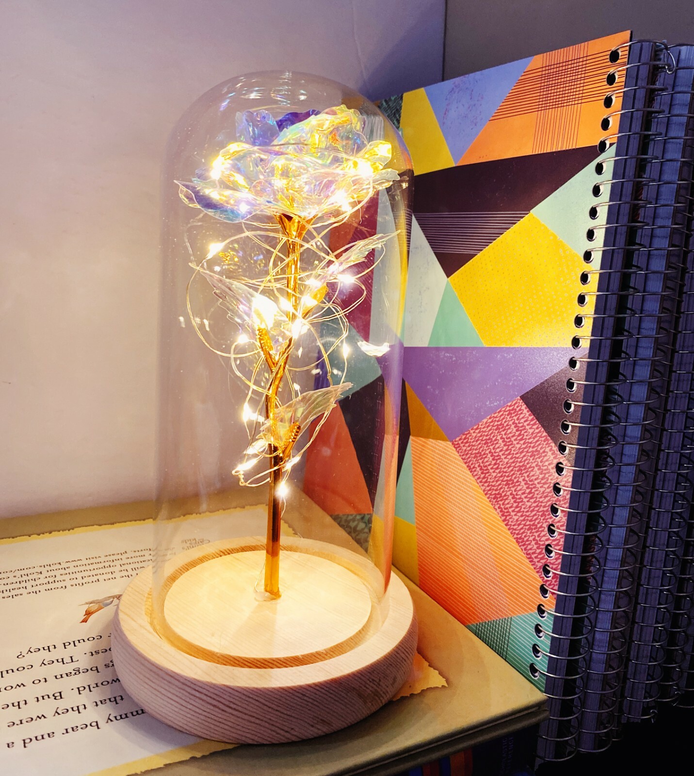 crystal Galaxy rose in the glass dome 20 led lights gift for girlfriend ...