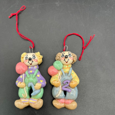 Vintage Handmade Birthday Clowns Number One and Two Artist Signed Green ...