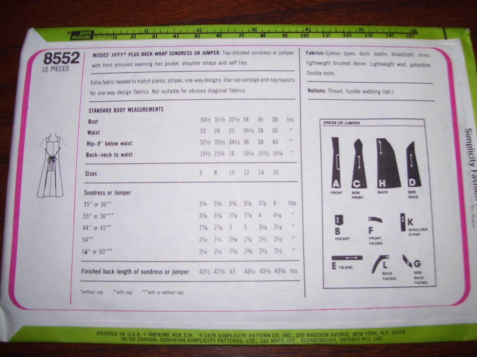 🌺1978 UNCIRCULATED SIMPLICITY #8552 - LADIES BACK WRAP SUN DRESS ...