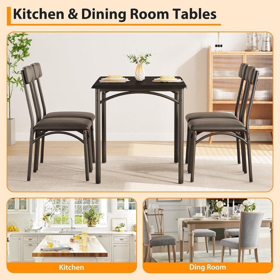 Dining Table Set Kitchen Dining Table and 2/4 Black Leather Chairs ...