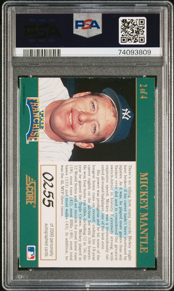 1992 SCORE THE FRANCHISE AUTO #2 MICKEY MANTLE 255/2000 PSA AUTHENTIC ...