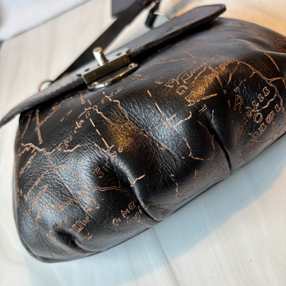 EUC Patricia Nash Leather Veneto Riot Black Map Crossbody Saddle Bag | eBay