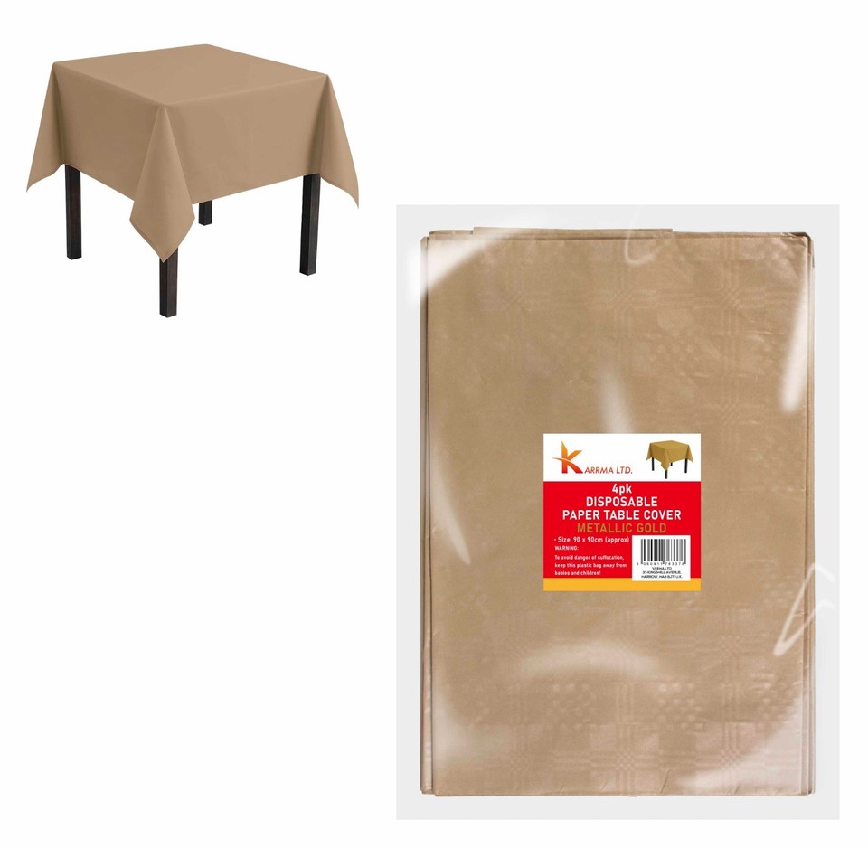 Pack of 4 Disposable Paper Table Covers / Table Cloths - Square 90CM X ...
