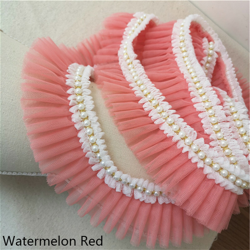 2M Pearl Beaded and Lace Net Ruffle Edge Frill Sewing Trim Dress Craft ...