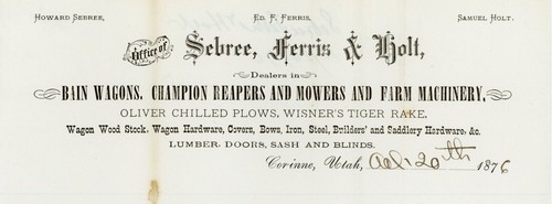 1876. Corrine, Utah Territory. Sebree,Ferris & Holt Dealers. Bain ...