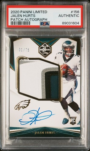 JALEN HURTS 2020 Panini Limited 4 CLR PATCH AUTO RPA RC PSA #1/75 ...