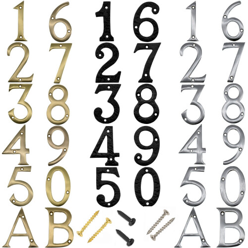 CHROME / BRASS / BLACK HOUSE DOOR NUMBERS 3" / 75mm Numeral Flat ...