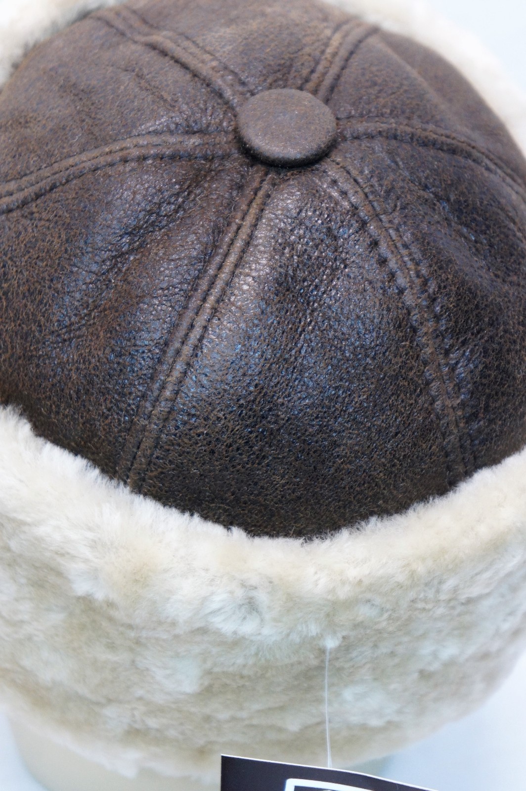 TOBACCO 100% Sheepskin Shearling Leather Fur Beanie Round Bucket Hat S ...