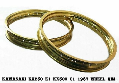 KAWASAKI KX250 E1 KX500 C1 1987 ALUMINIUM GOLD FRONT & REAR WHEEL RIM # ...