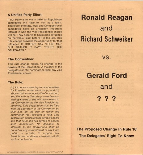 1976 Ronald Reagan Richard Schweiker Vs Gerald Ford Rule 16 Campaign ...