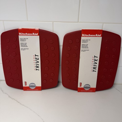 2 NEW KitchenAid Red Silicone Trivet Holders for Hot Pot Dish Tabletops ...