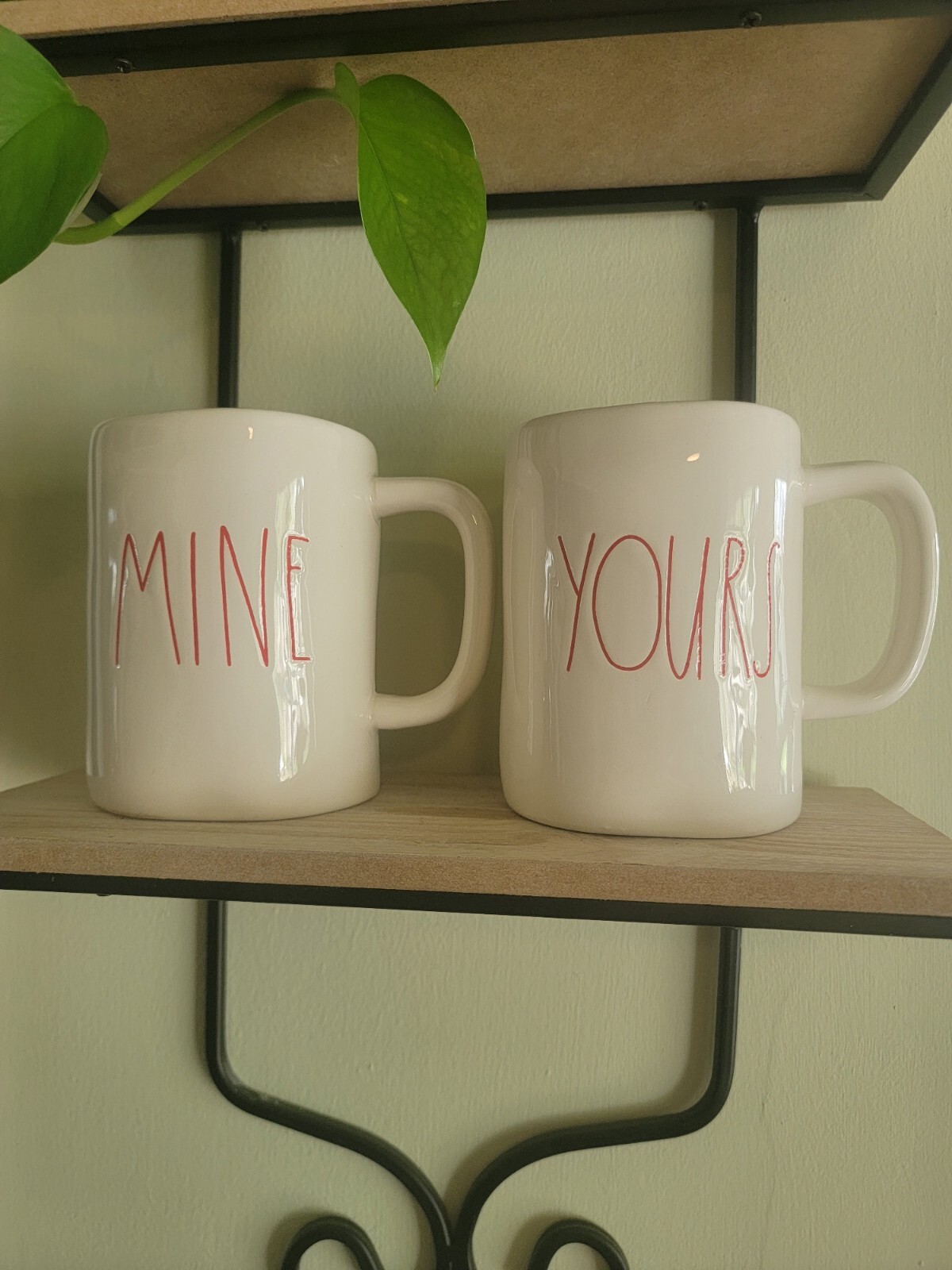 YOURS and MINE Coffee Mug Set by Rae Dunn Beautiful Condition Red Print ...