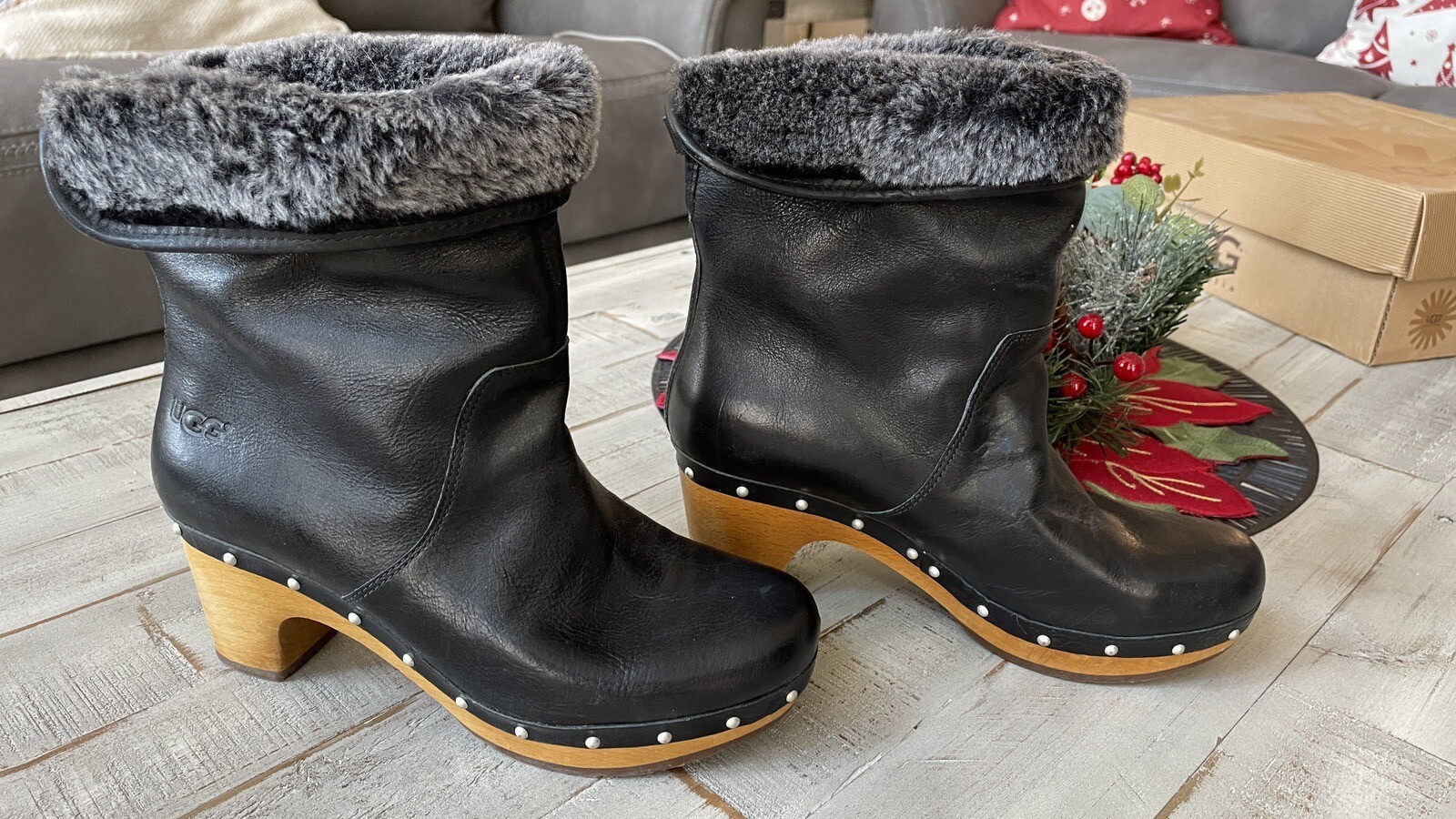 UGG Lynnea Clog 2 Inch Heel Boots Black Leather Womens Size 7 | eBay