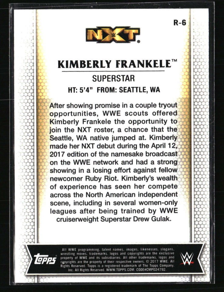 Kimberly Frankele 2017 Topps WWE Women's Division #R6 Wrestling Card | eBay