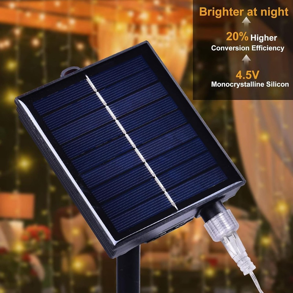 300LED Solar Curtain Lights Outdoor Indoor 8 Modes Solar Fairy Curtain ...