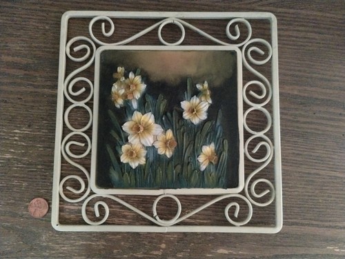 Decorative Metal Trivet with Floral Tile Design | eBay