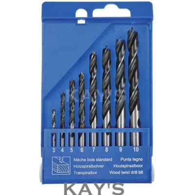 8 PIECE WOOD DRILL BIT SET 3mm - 10mm METRIC LIP AND SPUR BRAD POINT ...