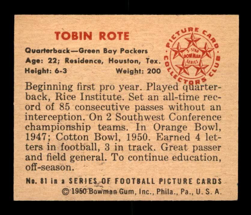 1950 Bowman #81 Tobin Rote - NM-MT | eBay