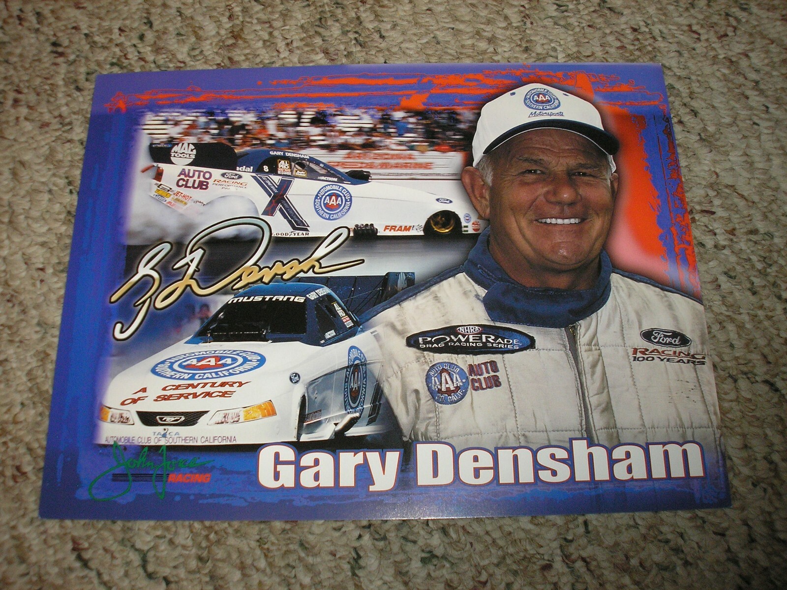 NHRA Gary Densham John Force Racing Ford Mustang Funny Car Drag Handout ...