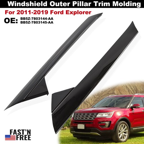 Fit 2011-2019 Ford Explorer Pair Windshield Outer Pillar Trim Molding ...