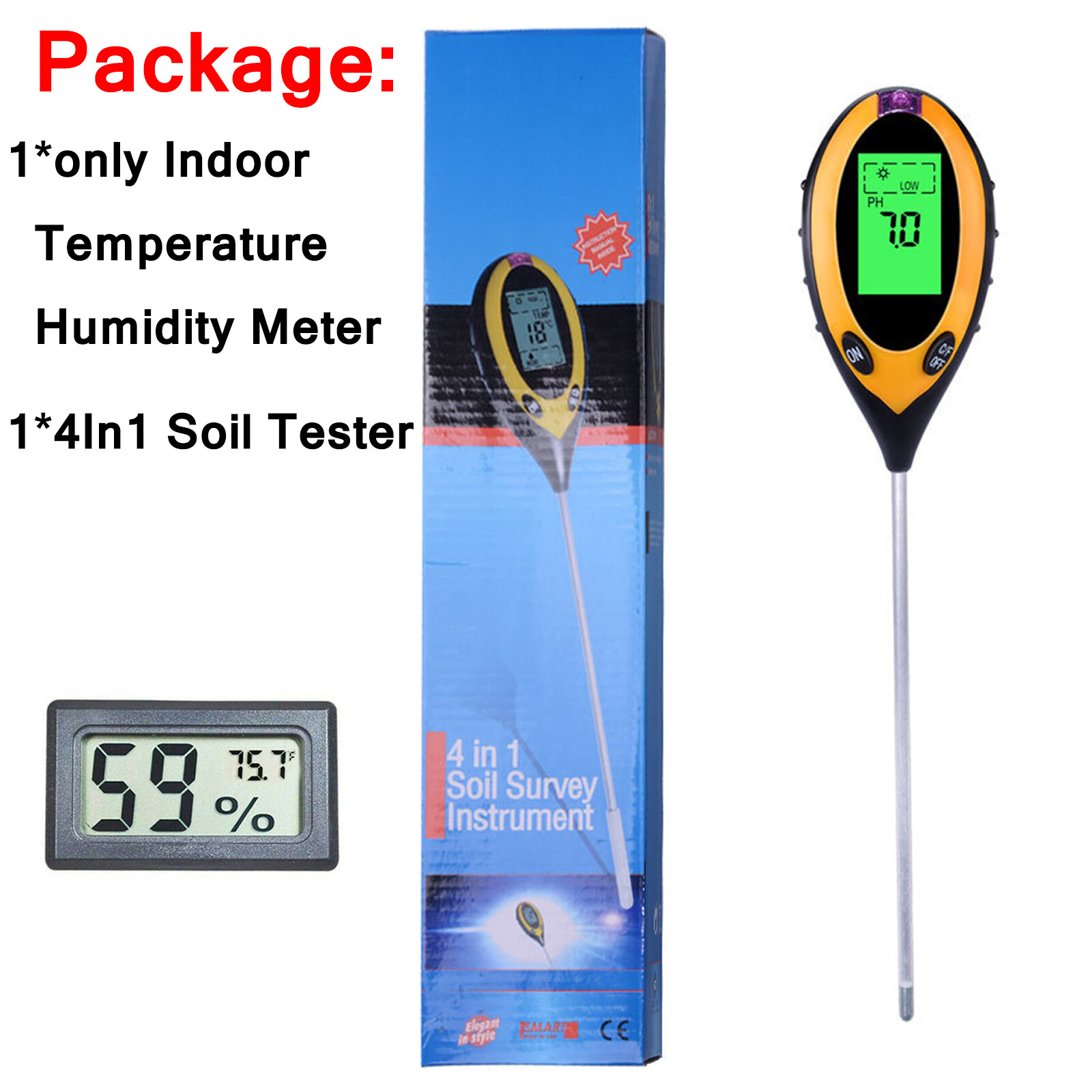 4In1 Soil Tester LCD Digital PH Moisture Test+Indoor Temperature ...