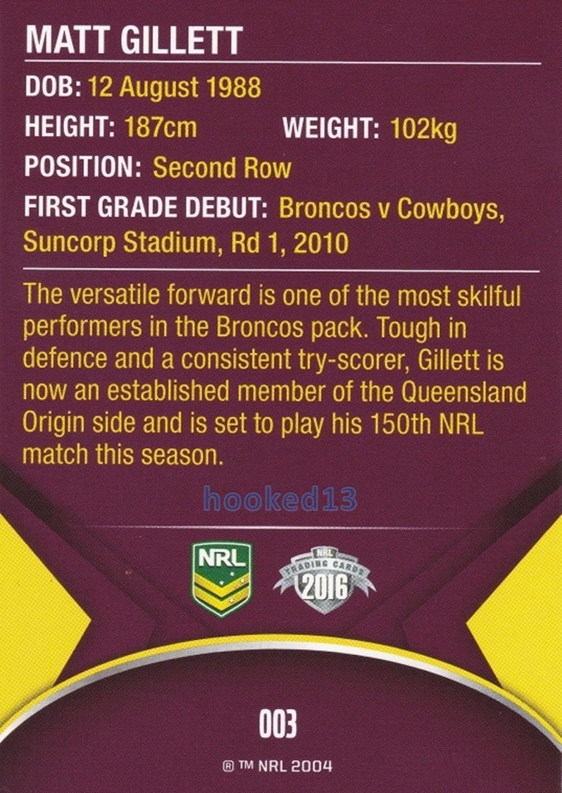 Signed Matt Gillett Brisbane Broncos Autograph on 2016 NRL Card | eBay