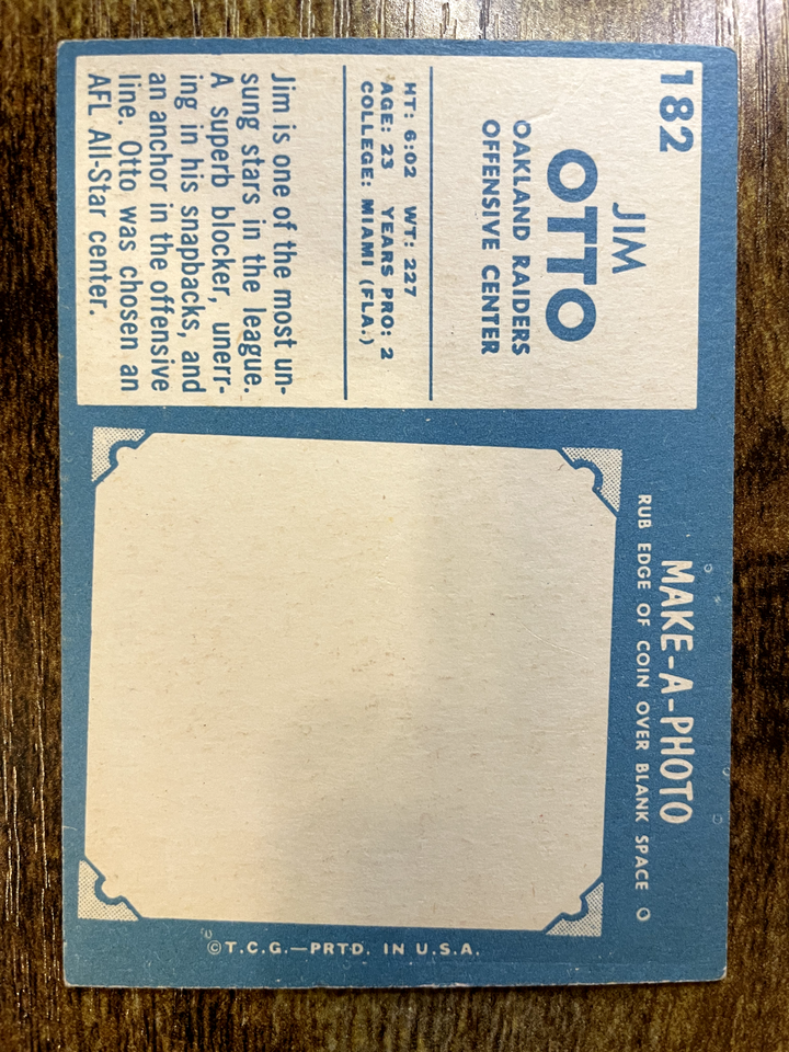1961 Topps Football #182 Jim Otto Oakland Raiders HOF RC Rookie | eBay