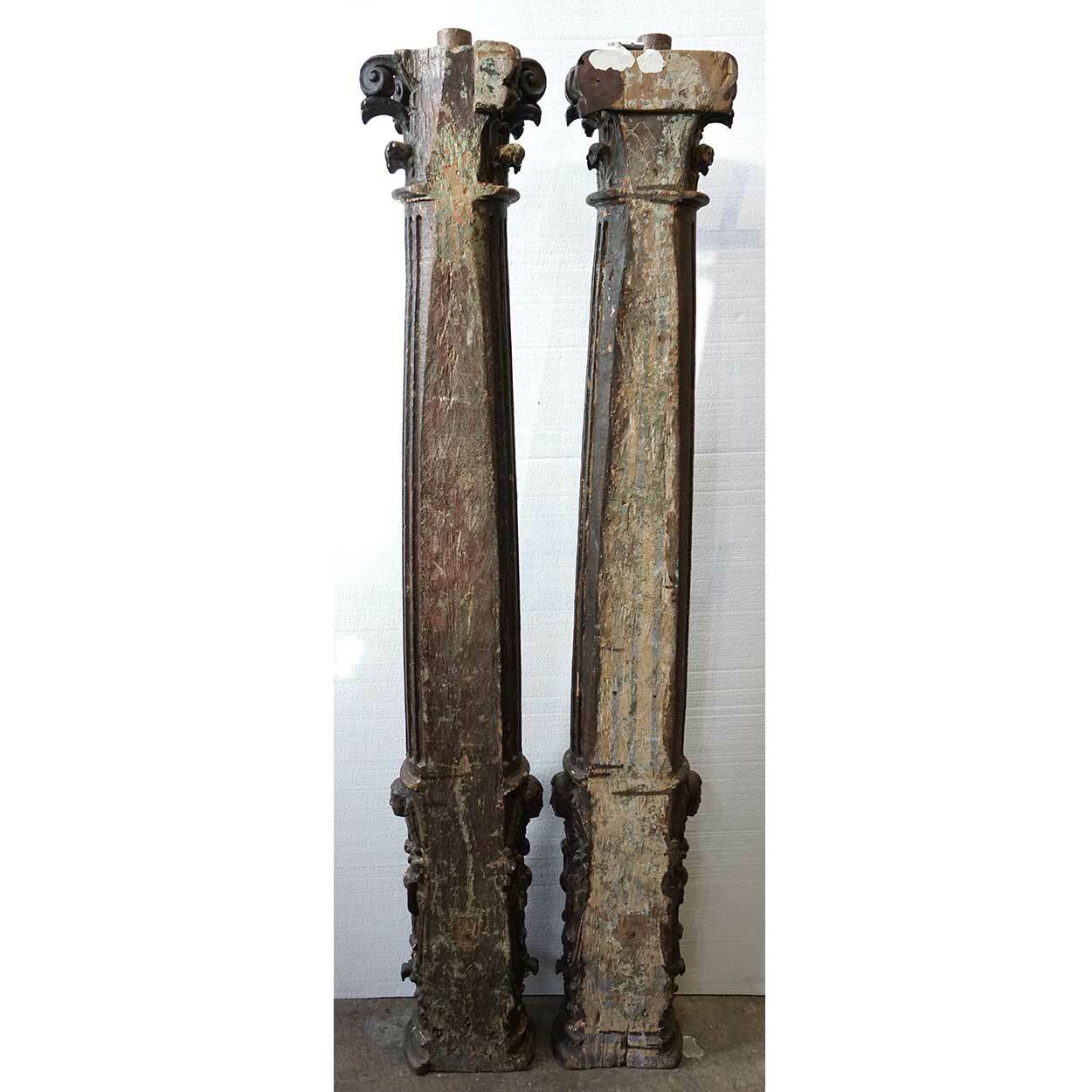 1680s Antique Pair Baroque Painted Teak Architectural Pilasters Two ...