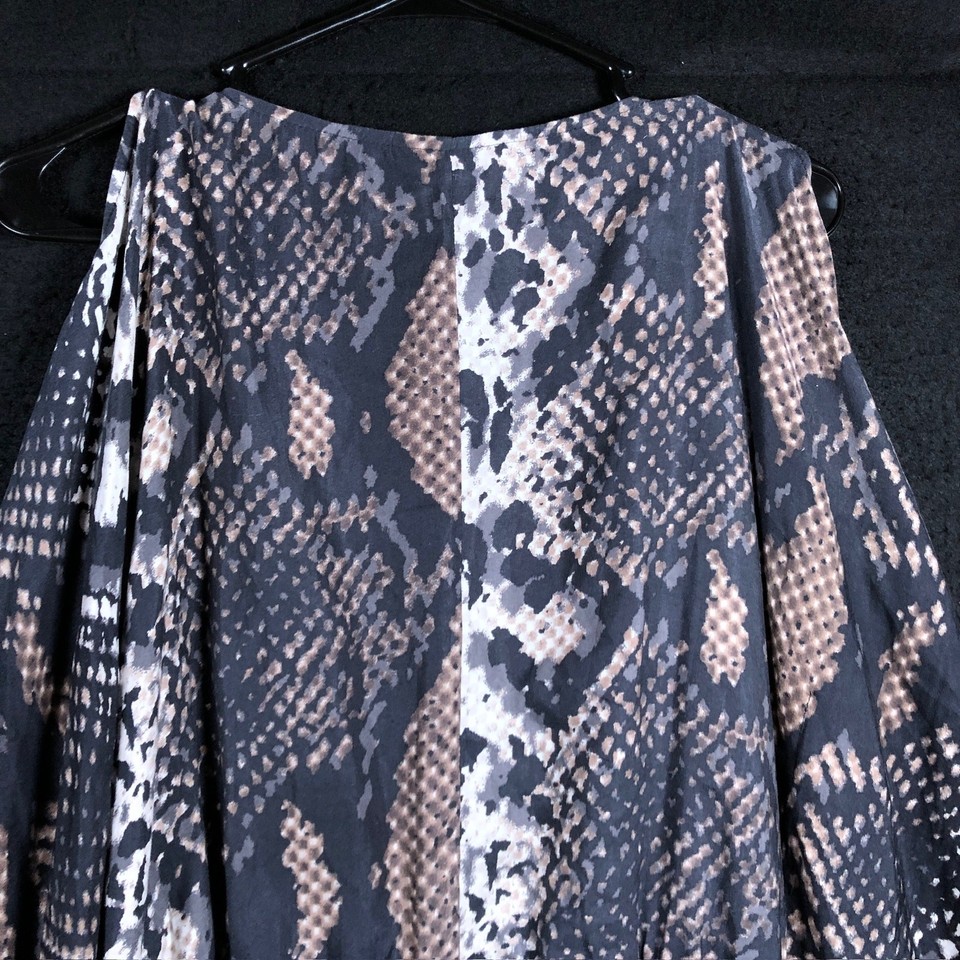 Express Womens Blouse Brown Black Snake Print V Neck Cold Shoulder ...