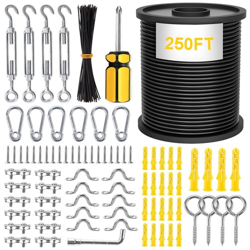 String Light Hanging Kit Outdoor Lighting Hanging Kit with 250 Ft Black ...