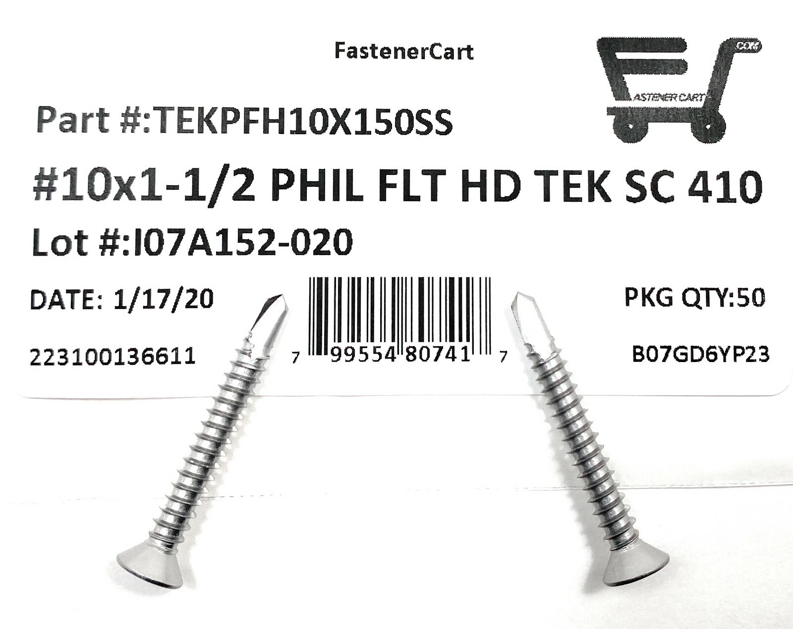 (50) 10x1 1/2 Stainless Steel Phillips Flat Head Self Drilling Tapping ...