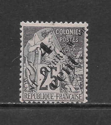 ST. PIERRE & MIQUELON SCOTT 43 MH FINE - 1892 4c on 25c BLACK/ROSE ...