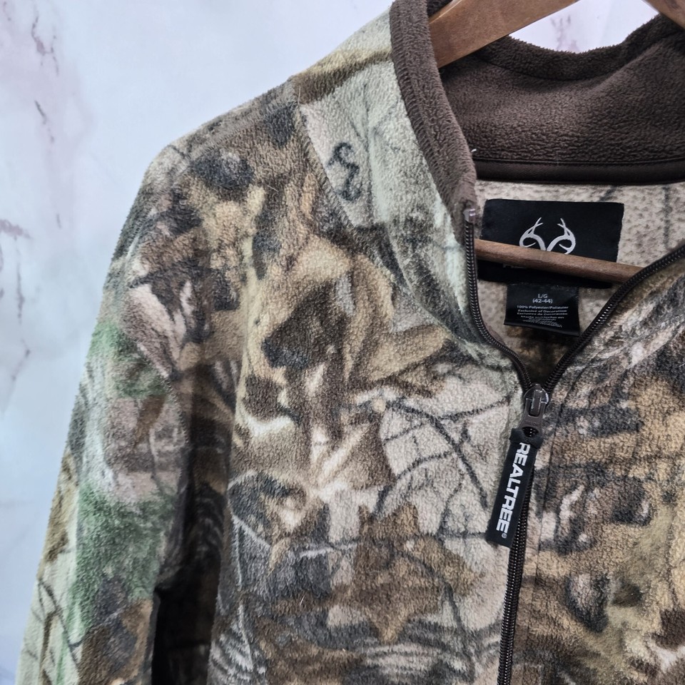 Realtree Jacket Mens Large Camo Woodland Oak Pine Fleece Full Zip Mid ...