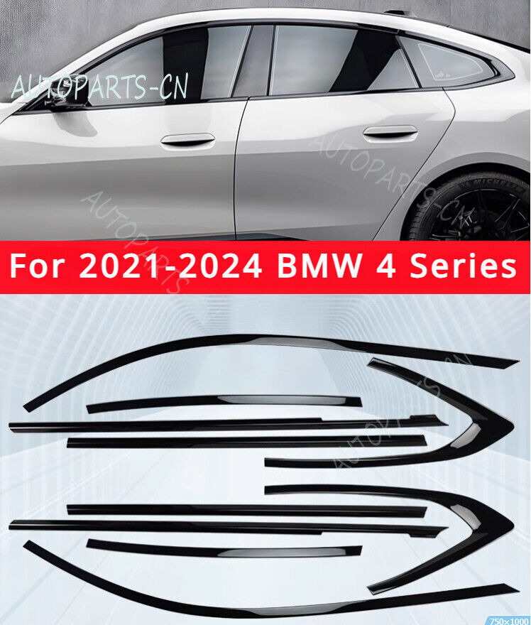 For 2021-2024 BMW 4 Series G26 Gloss Black Steel Car Window Frame Trim ...