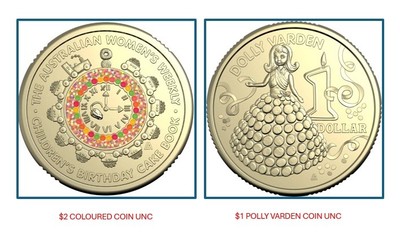 2025 $2 UNC BIRTHDAY CAKE COLOURED COIN & $1 POLLY VARDEN - 2 COINS AWW ...