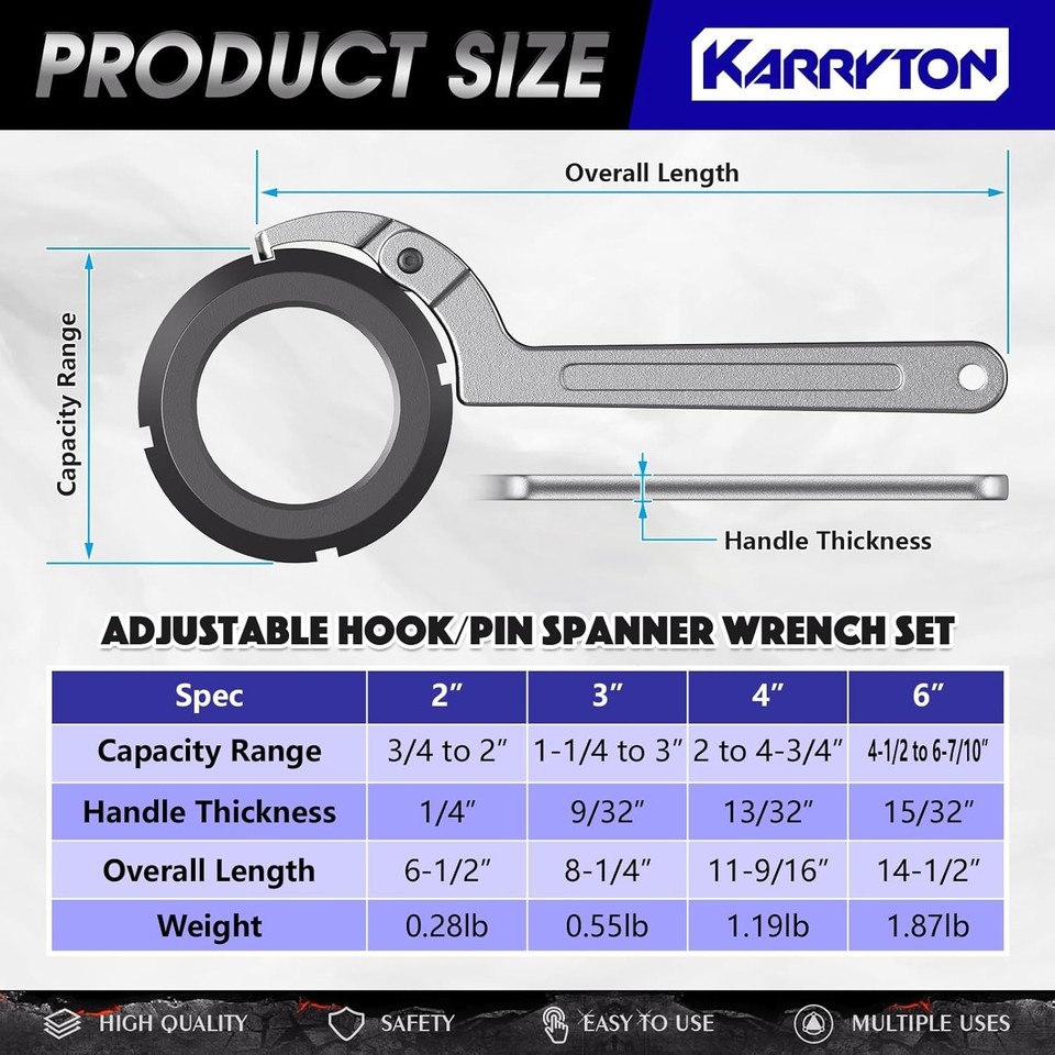 Adjustable Pin Hook Spanner Wrench Set, w/ 8pc Interchangeable Hook and ...