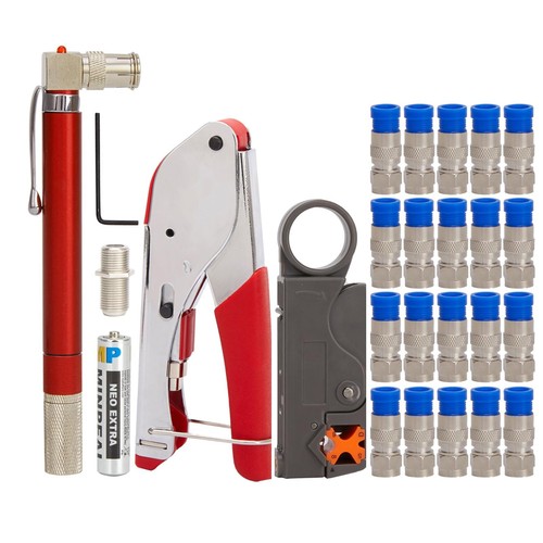 Coaxial Cable Crimper Kit - 20PCS rg6 F Connectors, Coax Cable Tester ...