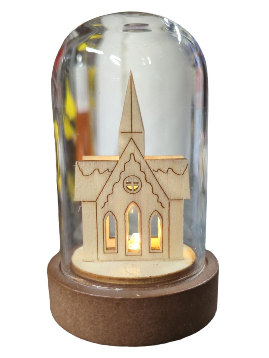 Light Up Church In Glass Dome Miniature 3.5" Tall 2-1/8" Wide Battery ...