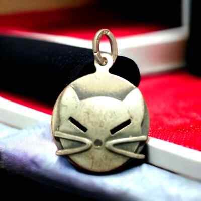 Gorgeous handcrafted vintage sterling silver round puffy cat face ...