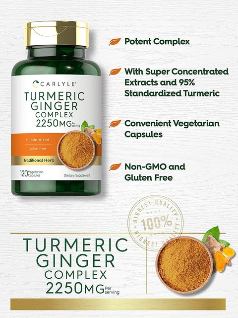 Carlyle Turmeric Curcumin & Ginger Complex 2250mg Veggie Capsules - 120 ...