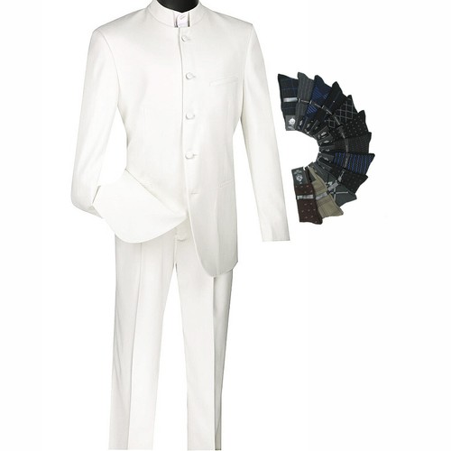 Sharp Regular-Fit Banded-Collar Nehru Church Suit WHITE & Socks, $299 ...