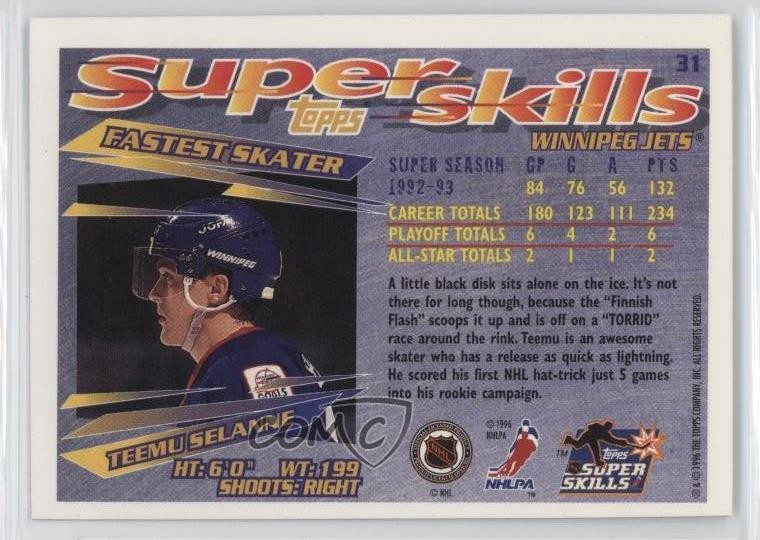 1995-96 Topps Super Skills Platinum Teemu Selanne #31 HOF | eBay