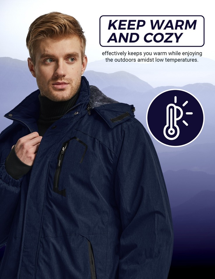 Wantdo Men's Waterproof Winter Jacket Warm Winter Coat Jacket Ski ...