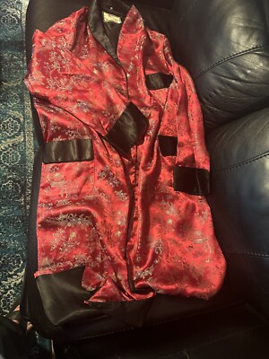 Solz Squirrel Kimono embroidered belted short robe, Red With Blavk Trim ...