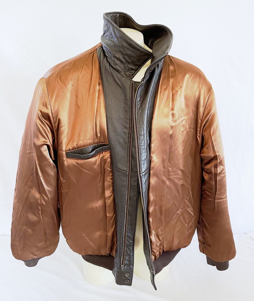 ORVIS Mens XXL Brown Lambskin Leather Bomber Jacket A2 G1 Flight Coat ...